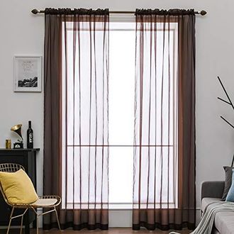 Miulee 2 Panneaux Couleur Pure Rideaux De Fenêtre Transparents Lisse Élégant Panneaux Voile De Fenêtre/Rideaux/Traitement pour Chambre Salon Café 140x225cm T
