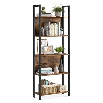 Vasagle Biblioth&egrave;que sur 5 Niveaux, &Eacute;tag&egrave;re de Rangement pour Cuisine, pour Bureau, Salon, Chambre, 24 x 62 x 165 cm, Style Industriel, Marron Rustique et Noi