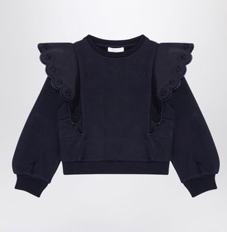 Chloé Navy blue cotton sweatshirt with ruffles