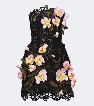 Oscar De La Renta Robe bustier en guipure &agrave; appliqu&eacute;s