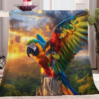Generic Papagei Mit Tiermotiv Kuscheldecke Bunt Flauschig Decke Fleecedecke, Sofa Überwurfdecke, Wohndecke Warm Weich Sherpa Wolldecke, Gemütlicher Überwurf F