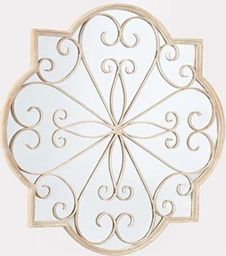 MirrorOutlet MirrorOutelt Wandspiegel in Rosenblütenform, Metall, Shabby Chic, 90 x 90 cm, cremefarben