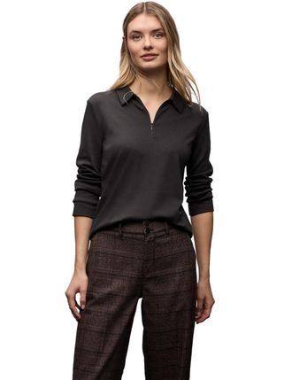 Street One Poloshirt mit Zipper Darkest Brown 36