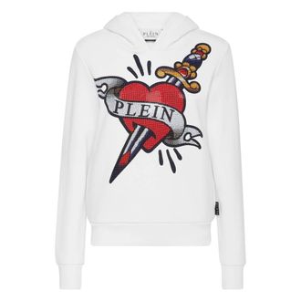 Philipp Plein Femme, Sweatshirts et sweats &agrave; capuche, Blanc, Taille: 36 FR Love Tattoo Sweat &agrave; capuche
