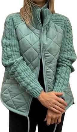 Generic Vestes en tricot pour femme 2026 - Veste bouffante en patchwork confortable pour lautomne et lhiver, Vert, XXL