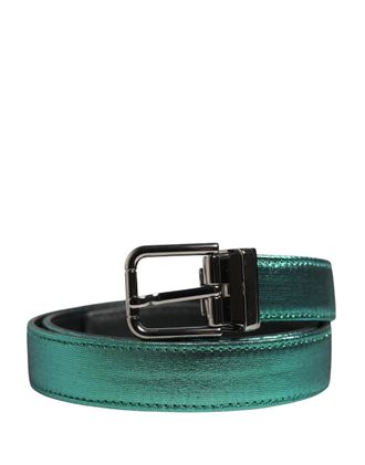 Dolce & Gabbana Men Green Lurex Polyester Metal Buckle Belt Calf