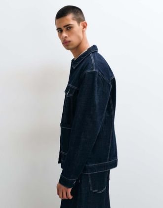 Only & Sons Jeansjacke mit Kontrastn&auml;hten als Kombiteil in verwaschenem Dunkelblau