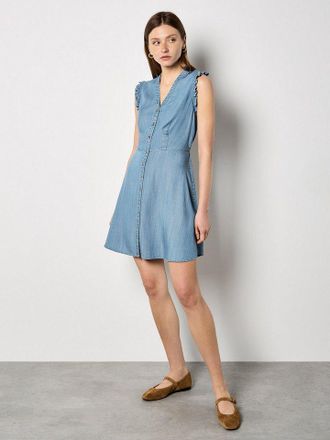 Apricot Minikleid Mini-Kleid mit R&uuml;schen und Knopfleiste