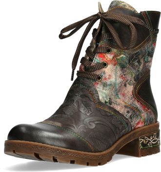 Laura Vita Damen Stiefelette flacher Leder Boot mit floralem Muster Cocrailo 24, Gr&ouml;&szlig;e:38 EU, Farbe:Braun