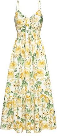 Grace Karin Robe longue &agrave; bretelles spaghetti pour femme - Motif floral - Dos nu, Blanc jaune clair floral 472, S