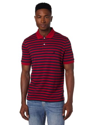 Nautica Herren Classic Short Sleeve Striped Polo Shirt Poloshirt, Rot, LT Hoch