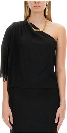 Moschino Femme, Blouses et Chemises, Noir, Taille: 36 FR Blouse &agrave; franges &agrave; une &eacute;paule