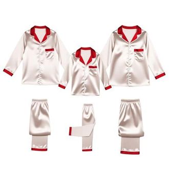 Generic Pyjama de Noël assorti pour la famille, ensemble de pyjama de Noël en satin soyeux pour photos, vêtements de nuit, chemise boutonnée et pantalon, vête
