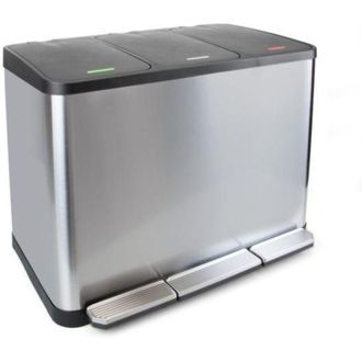Emuca Bac de tri s&eacute;lectif a compartiments Recycle, ouverture du couvercle par p&eacute;dale, 3x15litres, Acier inoxydable - Emuca