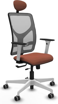 Piqueras y Crespo B&uuml;rostuhl mit wei&szlig;en und schwarzen Armlehnen, h&ouml;henverstellbare Lendenwirbelst&uuml;tze und festes Kopfteil, ausgestattet mit Syncro/Traslack. Grau/Braun