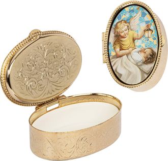 NKlaus Metalletui Gold 5x3,5cm Rosenkranz Dose Schutzengel m. Baby Motiv Kommunion 2547