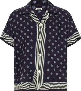 Bode Homme, Chemises, Bleu, Taille: XL Foyer Diamond Short Sleeve Shirt