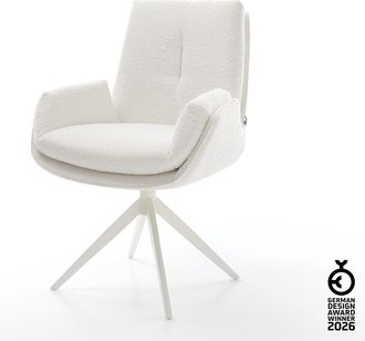 DELIFE Drehstuhl Clea-Flex Boucl&eacute; Creme-Wei&szlig; Kreuzgestell breit Wei&szlig; 360&deg; drehbar Wippfunktion, Esszimmerst&uuml;hle
