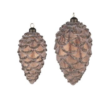 Clayre & Eef Weihnachtskugel 2er Set Tannenzapfen &Oslash; 9 / &Oslash; 7 cm Braun Glas Weihnachtsdekoration