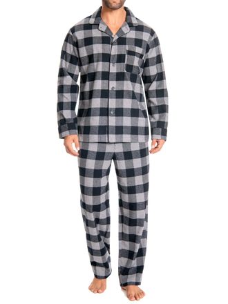 Nutria Herren Schlafanzug Flanell, 100% Baumwolle Karierter Pyjama Set Weich Warm Loungewear Nachtwäsche U06AB