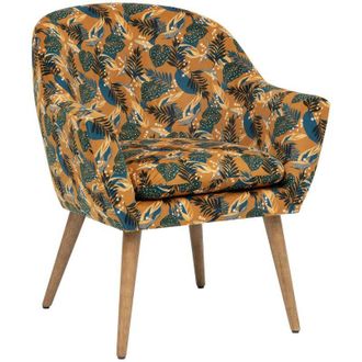 Atmosphera Atmosphera - Fauteuil relax motif jungle ocre - Rev&ecirc;tement velours doux - Dimensions L. 70,5 x P. 65 x H. 83 cm - Dossier haut et accoudoirs