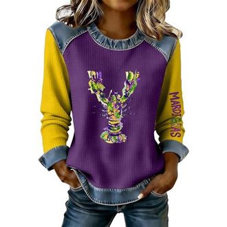 Generic Sweat-shirt &agrave; col rond pour femme, tendance, d&eacute;contract&eacute;, &agrave; manches longues, costume de carnaval, pull &agrave; col rond pour femme, violet, 3XL