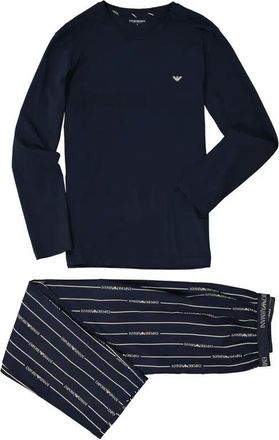 Emporio Armani Herren Pyjama blau Baumwolle gemustert