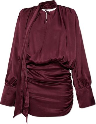 Rotate Rotate Birger Christensen - Mini-robe drap&eacute;e en soie bordeaux - Femme - Robes - Rouge - Taille: 42 FR