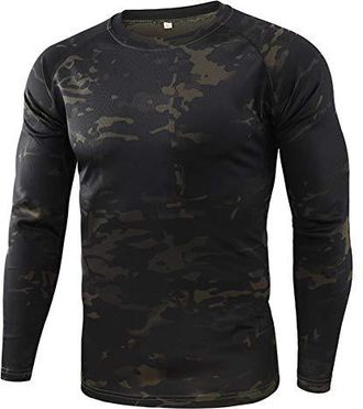 Onsoyours T-Shirt Militaire Homme Respirant Manches Longues T-Shirt Tactique Outdoor pour Homme Casual Tee Shirt Camouflag T-Shirts C Noir XXL