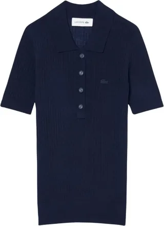 Lacoste Femme, Tops, Bleu, Taille: 32 FR Pull en Laine M&eacute;rinos avec Col Polo C&ocirc;tel&eacute; 3D