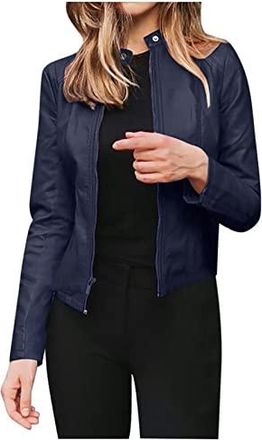 Generic Veste Cuir Femme Moto Grande Taille PU Vintage Bombers Blouson De Motard Veste en Simili Cuir Chic Et Elegant Chaud Casual L&eacute;ger Biker Jacket Automne 