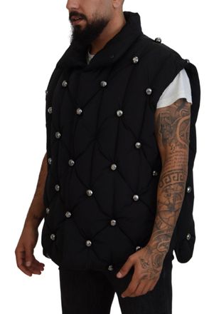 Dolce & Gabbana Mens Black Sleeveless Dg Metal Embellishment Jacket Polyamide Clothing