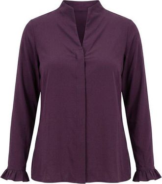 Ulla Popken Satinbluse Bluse Kelchkragen Langarm R&uuml;schen-Manschetten
