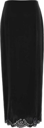 Valentino Lace-Trimmed Silk Skirt - Black