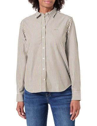 GANT Damen Reg Classic Poplin Striped Shirt Hemd, Moss Green, 40 EU