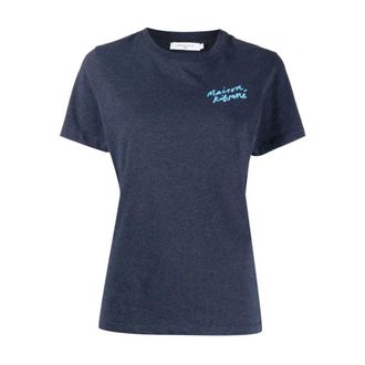 Maison Kitsun&eacute; Mini Handwriting Logo T-Shirt - - Tops - Damen - Blau - M