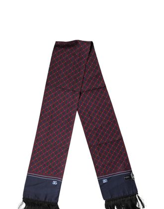 Dolce & Gabbana Mens Maroon Patterned Fringes Wrap Foulard 138cm X 15cm Scarf