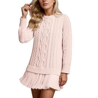 Generic Robe pull pour femme avec jupe en dentelle, robe en tricot, tricot torsad&eacute; &eacute;l&eacute;gant, automne, confortable, chaud, laine, col rond, robe pliss&eacute;e patchwo