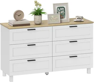 HOMCOM Commode - HOMCOM - 6 tiroirs - pieds en bois de pin - style moderne - panneau de particules et MDF - 120x38x71cm - blanc