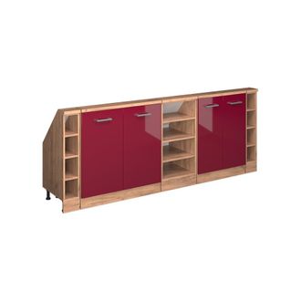 Vicco Küchenschrank für Dachschrägen R-Line, Rot Hochglanz/Goldkraft Eiche, 215 cm 5er Set