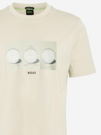HUGO BOSS Mens T-Shirt Printed Cotton Beige T-Shirts And Polos