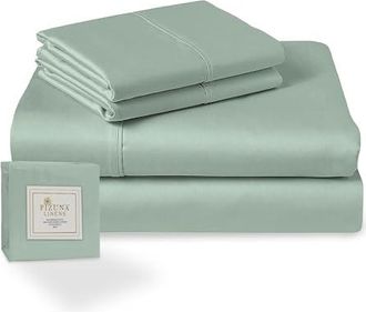 Pizuna Coton Peign&eacute; Parure de Lit 140x200 cm 2 Personnes Mousse de mer, 100% Coton Longue dur&eacute;e 400 Fils de Satin, 1 Drap Housse, 1 Drap Plat, 2 Taie doreill