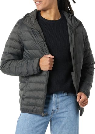 Amazon Essentials Herren Leichte, Wasserabweisende, verstaubare Kapuzenjacke, Kohlegrau, XXL