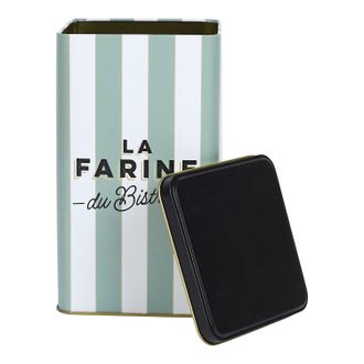 HowHomely | Mehldose Bistrot 2L gr&uuml;n-wei&szlig;e Streifen - Metall Vorratsdose mit schwarzem Deckel, Aufbewahrungsdose K&uuml;che f&uuml;r Mehl oder trockene Lebensmittel im Bi