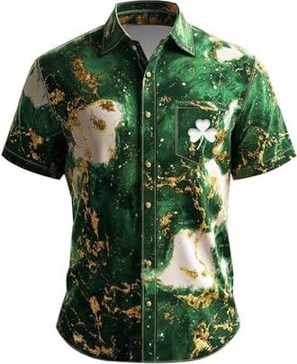 Generic DENGJIAMY Chemise hawa&iuml;enne pour homme avec imprim&eacute; tr&egrave;fle amusant &agrave; manches courtes pour les vacances, la plage, v&ecirc;tements de printemps, vert militai