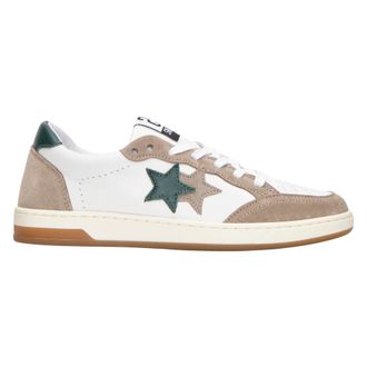 2Star 2Star, Homme, Chaussures, Multicolore, Taille: 43 EU Baskets blanches en cuir avec détails en daim taupe et vert