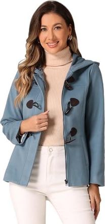 Allegra K Caban à capuche court pour femmes avec fermeture à glissière à bascule et poches profondes Costume dHalloween Gris Bleu XS