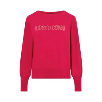 Roberto Cavalli Femme, Pulls, Rouge, Taille: 42 FR Pull avec logo en cristal