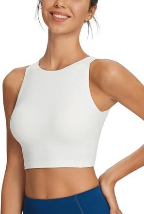 Baleaf Nuleaf Soutien-gorge de sport long &agrave; col haut pour femme D&eacute;bardeur dentra&icirc;nement Dos nu Yoga Crop Tops, Blanc., M