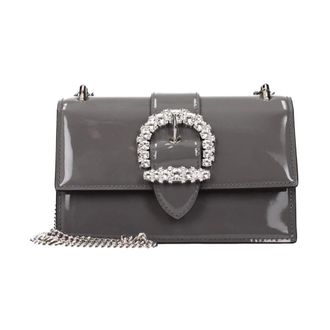 Jimmy Choo London Sac port&eacute; &eacute;paule en cuir verni &agrave; boucle cristal - Femme - Sacs - Gris - Taille: ONE Size